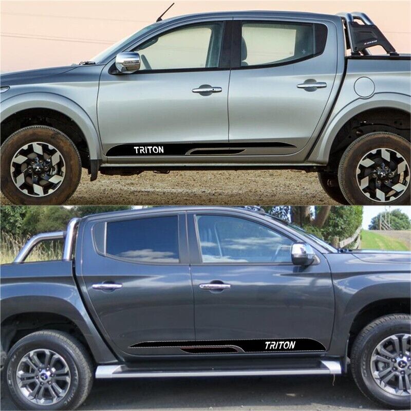 Side Skirt Decal Stickers Pair For Mitsubishi Triton (Glossy Black ...